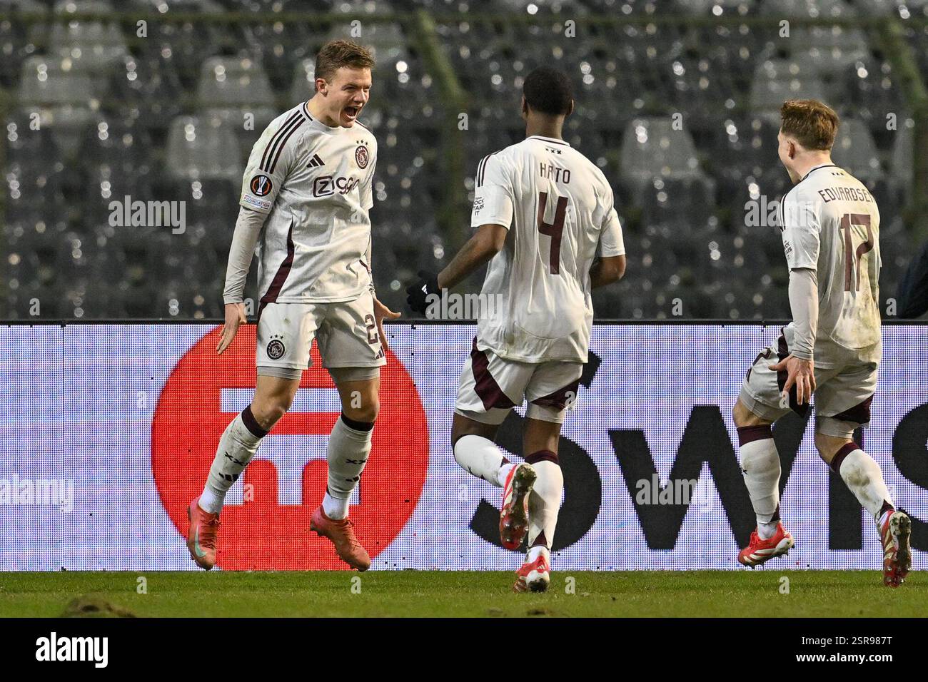 Brussel, Belgium. 13th Feb, 2025. Christian Rasmussen (29) of Ajax ...
