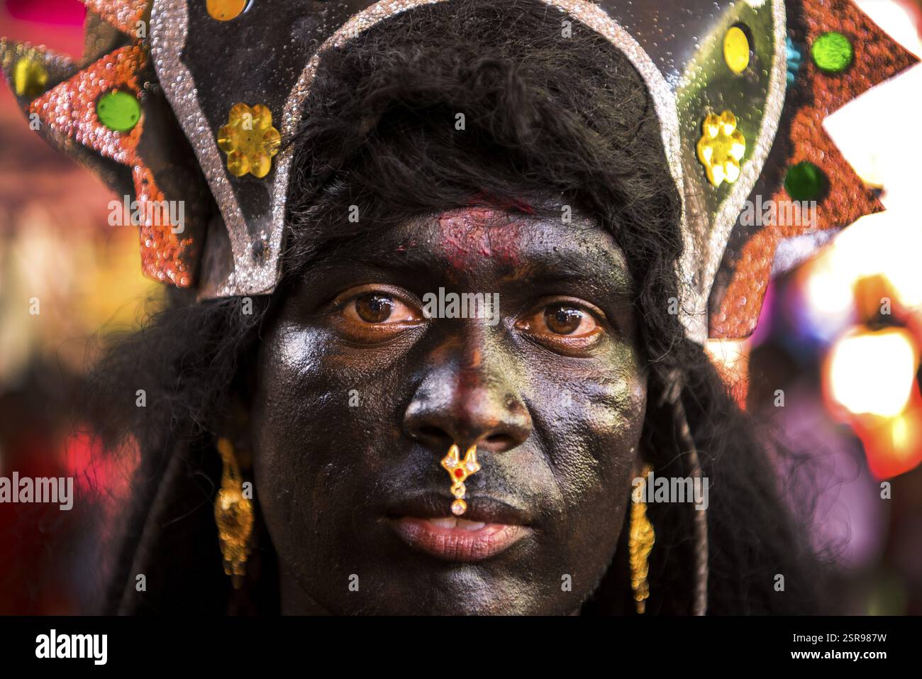 Man Hindu God dress, Mutharamman temple, Kulasai, Tamil Nadu, India ...