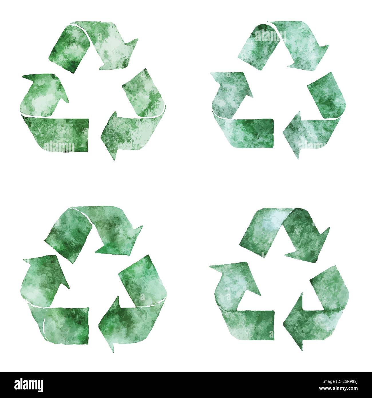A handdrawn watercolor illustration of Recycle symbol hand-drawn ...