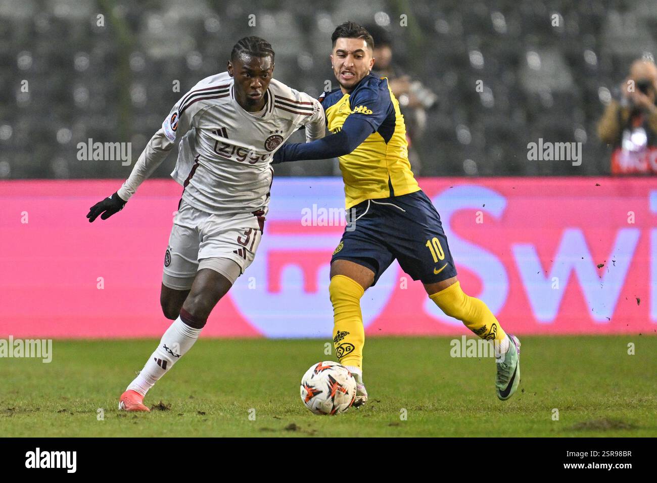 Brussel, Belgium. 13th Feb, 2025. Jorthy Mokio (31) of Ajax pictured ...