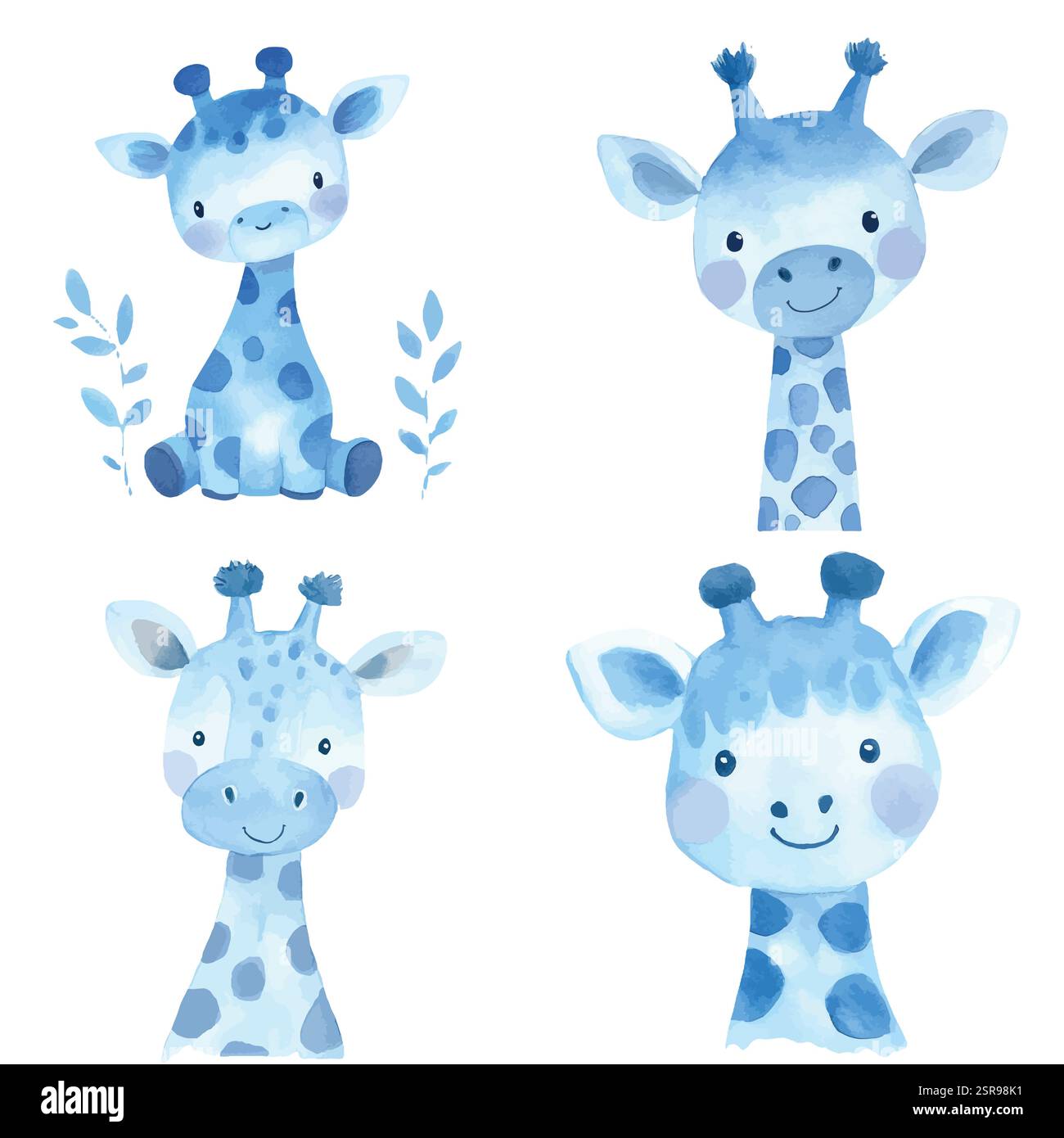 A handdrawn watercolor illustration of Giraffe Watercolor Set that was ...