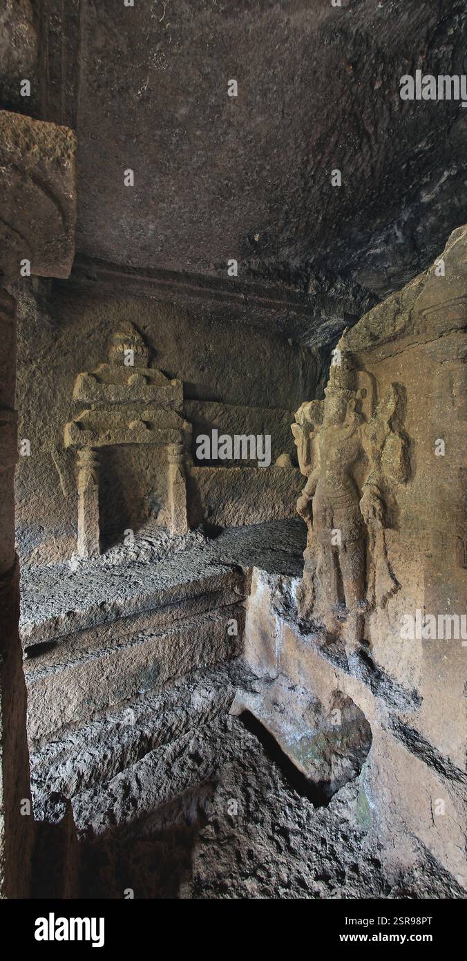 Inside view showing garbha griha with dwarpal of cave number nineteen ...