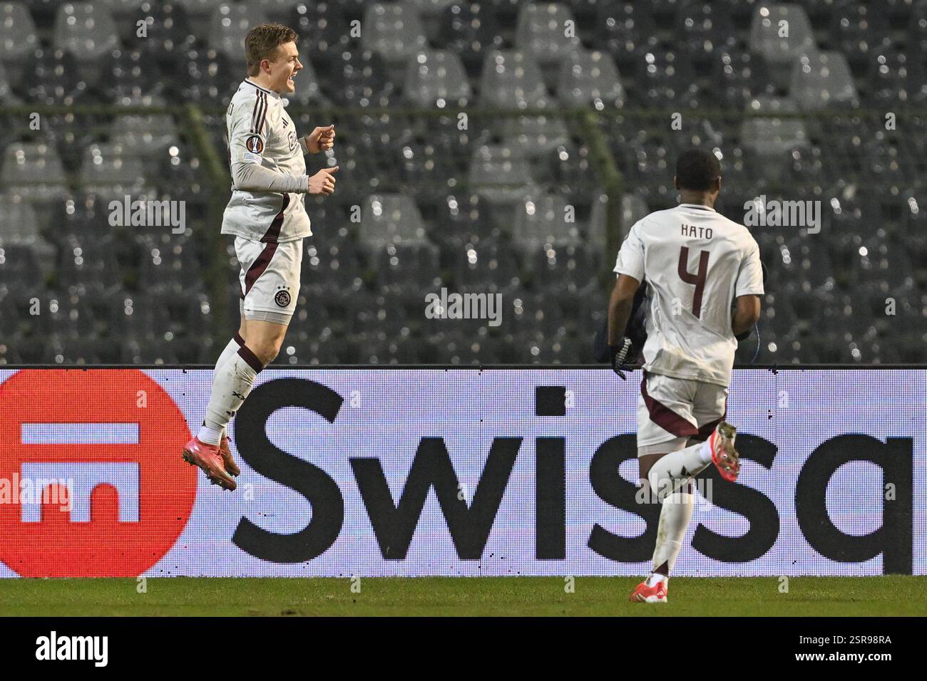 Brussel, Belgium. 13th Feb, 2025. Christian Rasmussen (29) of Ajax ...
