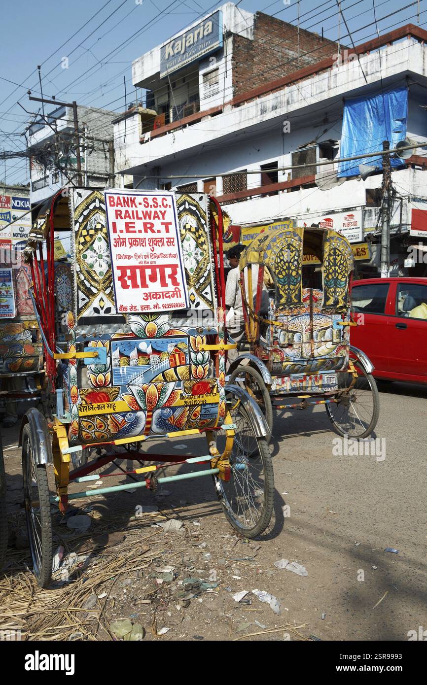 Cycle rickshaws with hoardings, Uttar Pradesh, India, Asia Stock Photo ...
