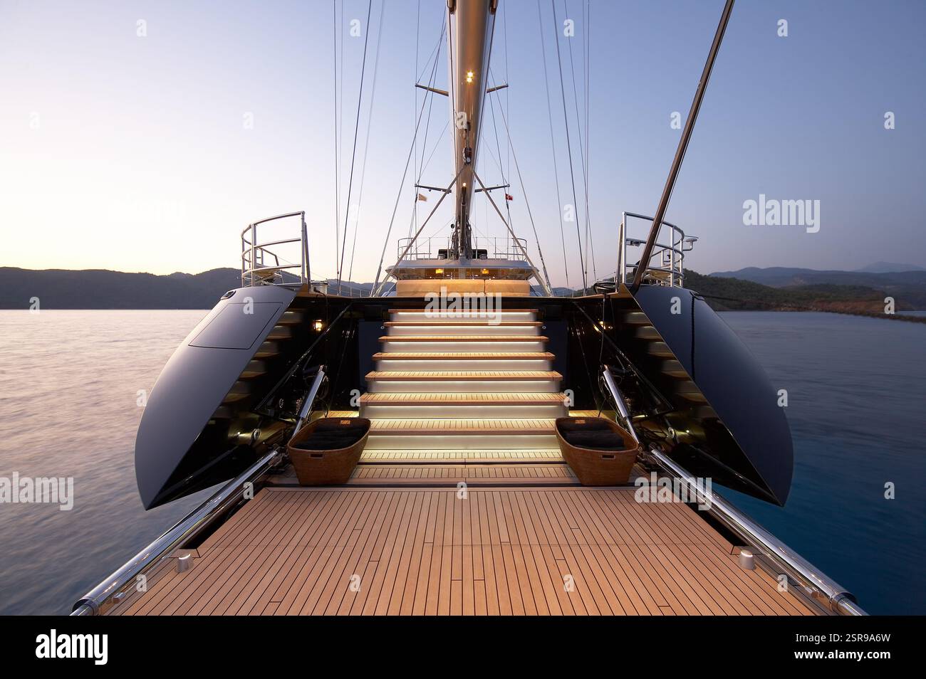 Luxury Yacht Nirvana,Stern Deck With Illuminated Stairs Overlooking ...