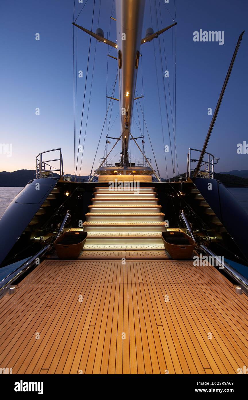 Luxury Yacht Nirvana,Stern Deck With Illuminated Stairs Overlooking ...