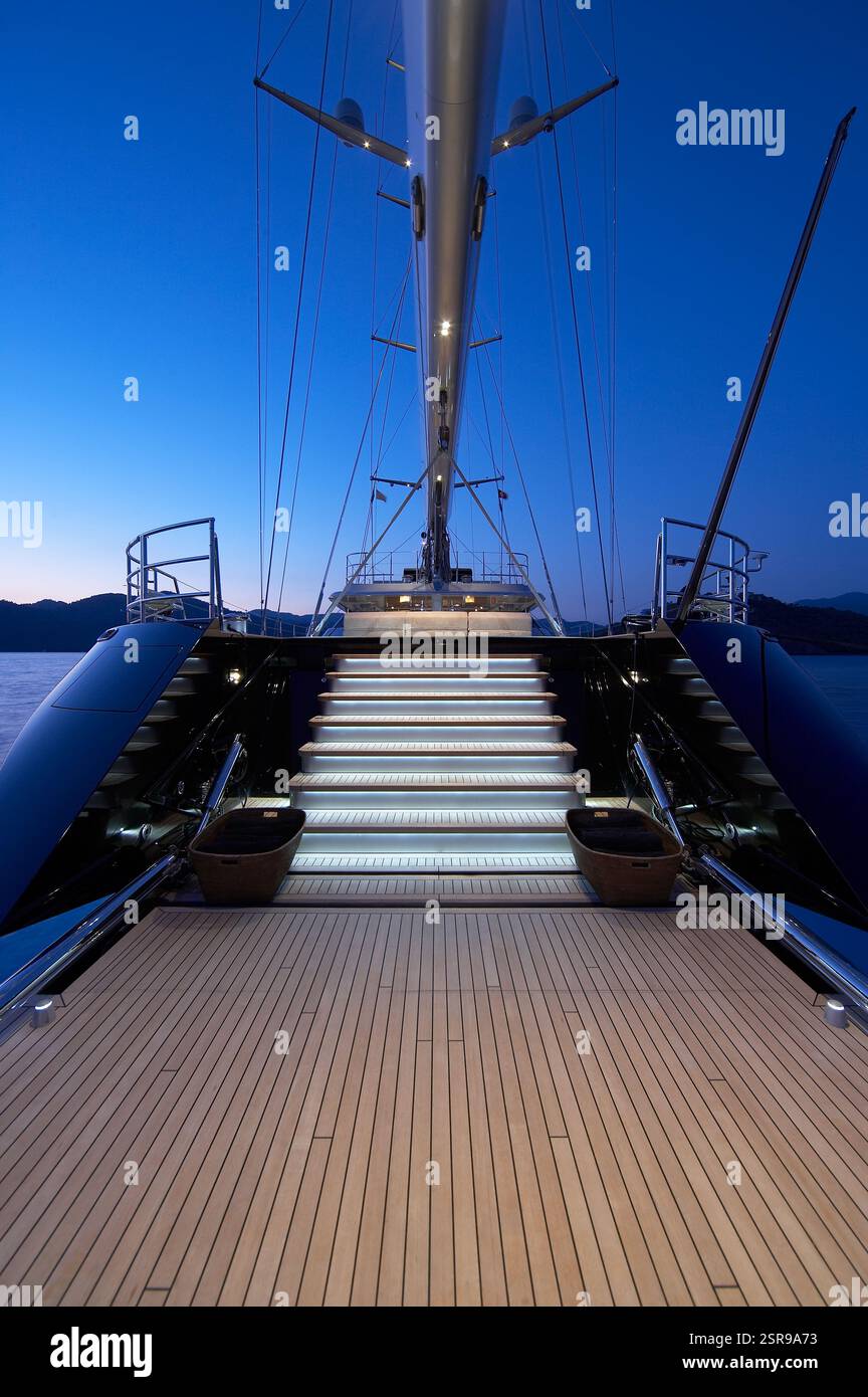 Luxury Yacht Nirvana,Stern Deck With Illuminated Stairs Overlooking ...