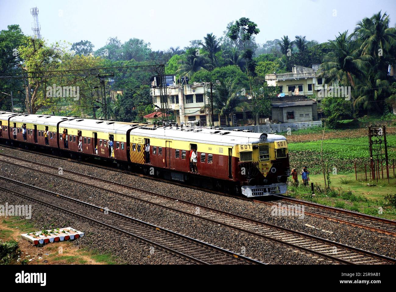 E.M.U suburban local train on track, Calcutta Kolkata, West Bengal ...
