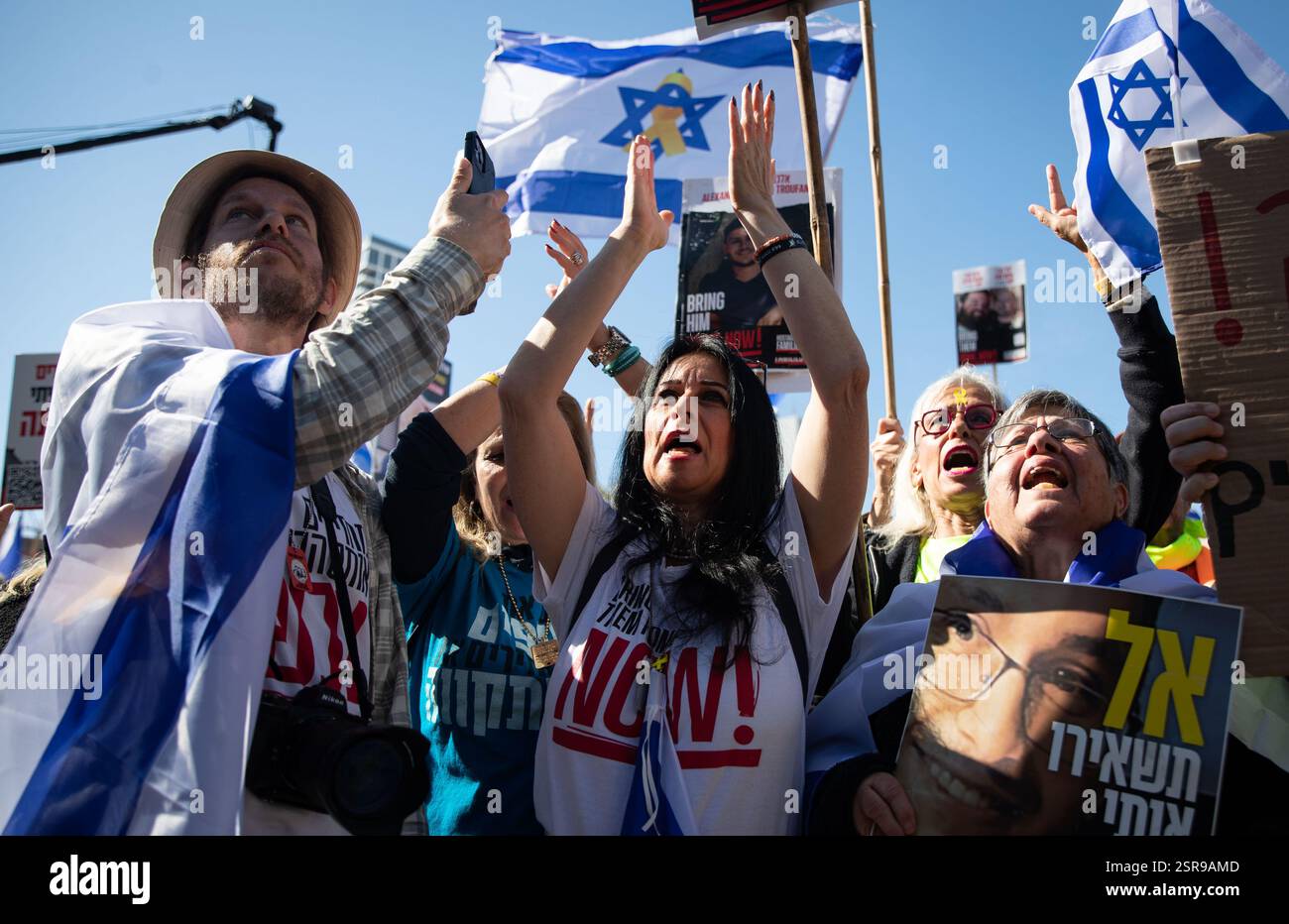 Tel Aviv, Israel. 15th Feb, 2025. Supporters of the hostages watch the ...