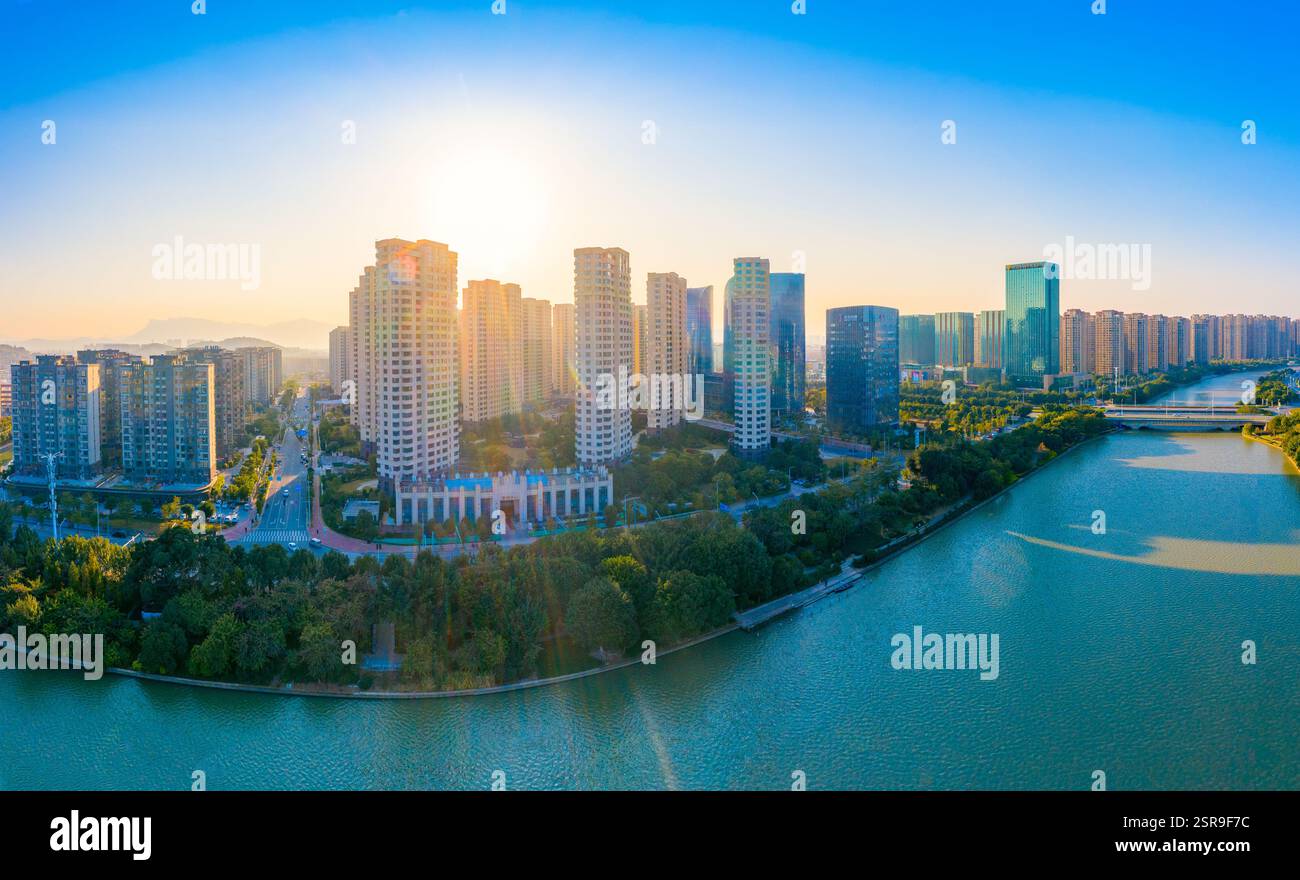 Cityscape on both sides of the Minjiang River in Fuzhou, Fujian ...