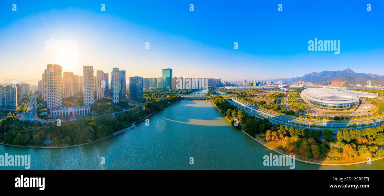 Cityscape on both sides of the Minjiang River in Fuzhou, Fujian ...