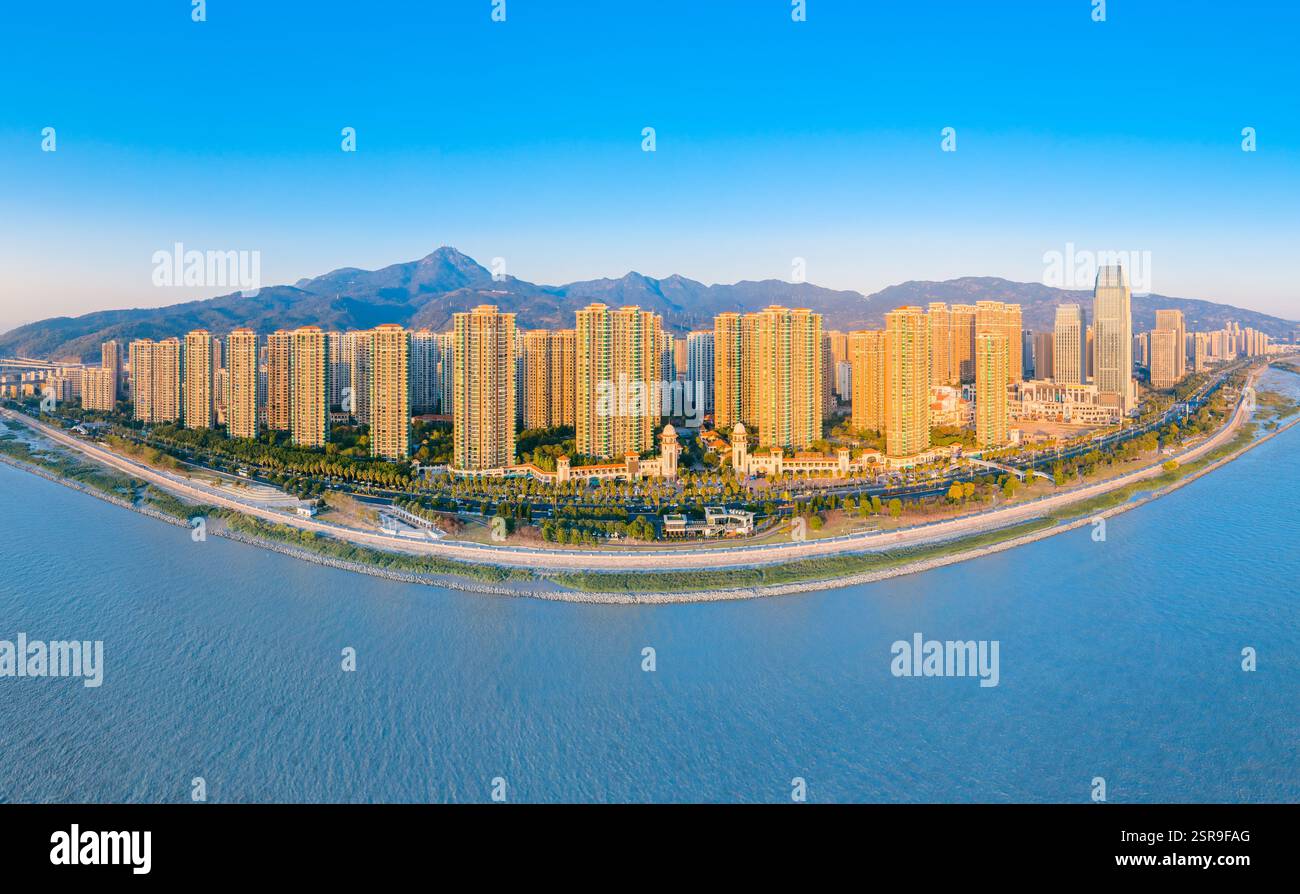 Cityscape on both sides of the Minjiang River in Fuzhou, Fujian ...