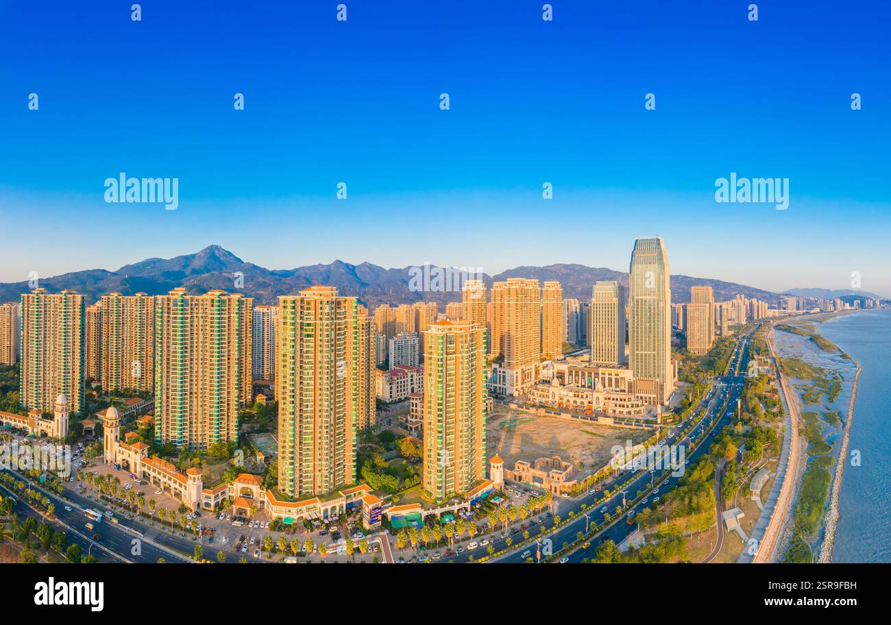 Cityscape on both sides of the Minjiang River in Fuzhou, Fujian ...
