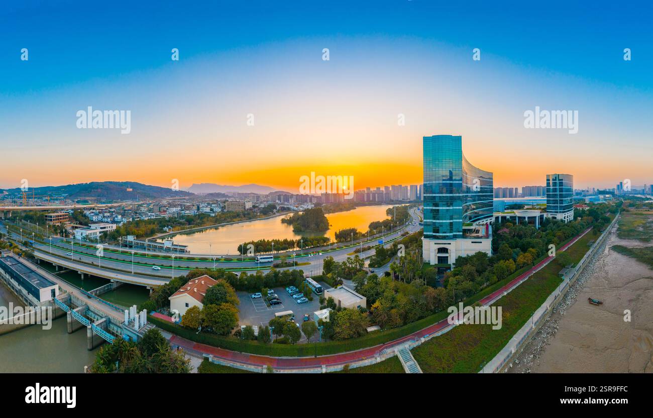 Cityscape on both sides of the Minjiang River in Fuzhou, Fujian ...