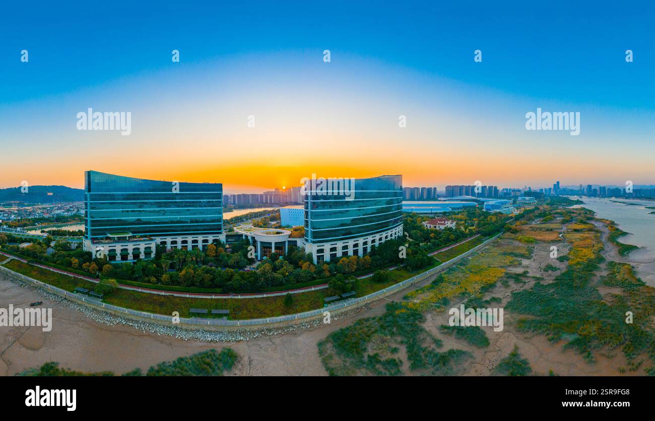 Cityscape on both sides of the Minjiang River in Fuzhou, Fujian ...