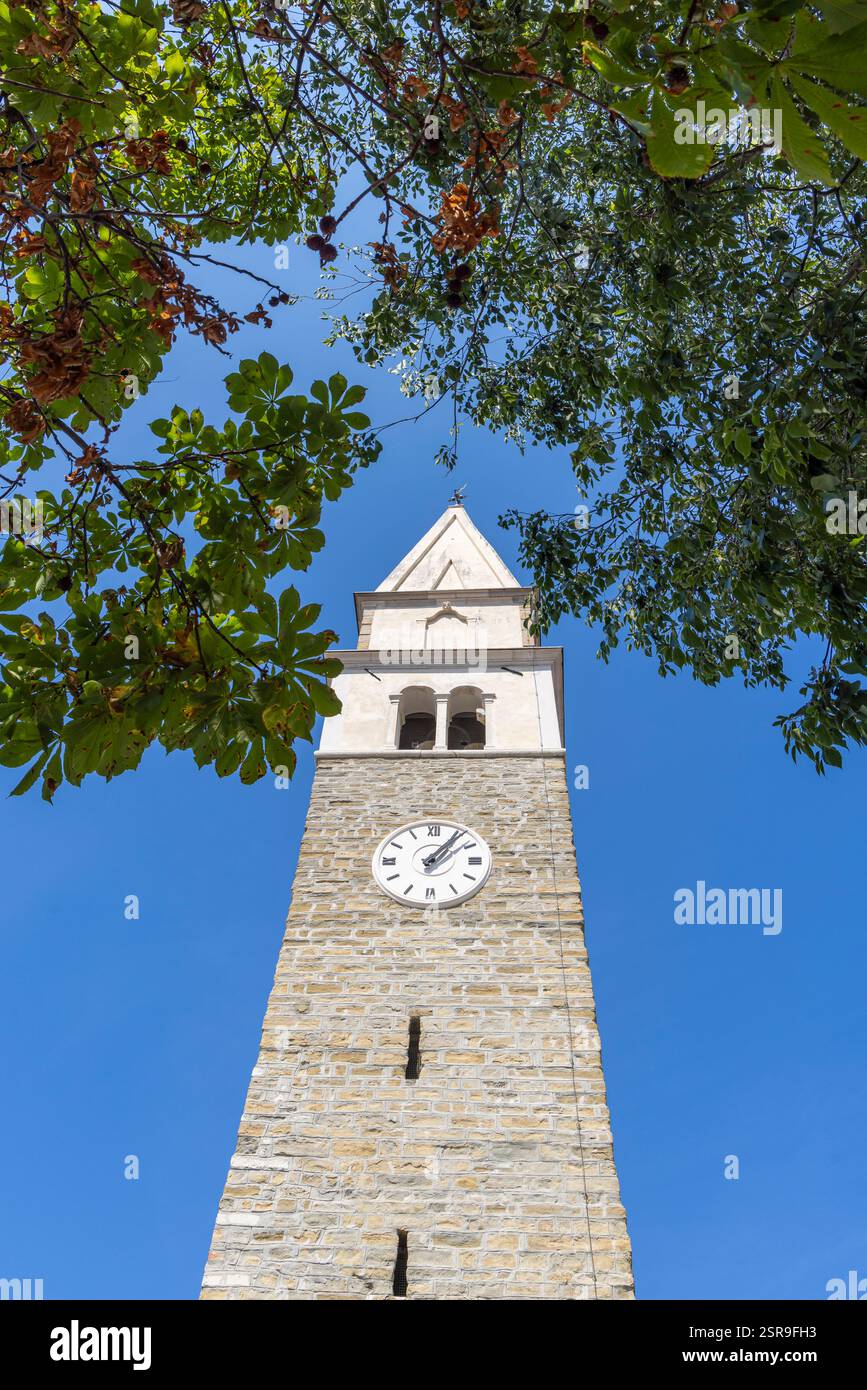 Bell tower of Saint Maurus church of Izola at Istrian peninsula along ...