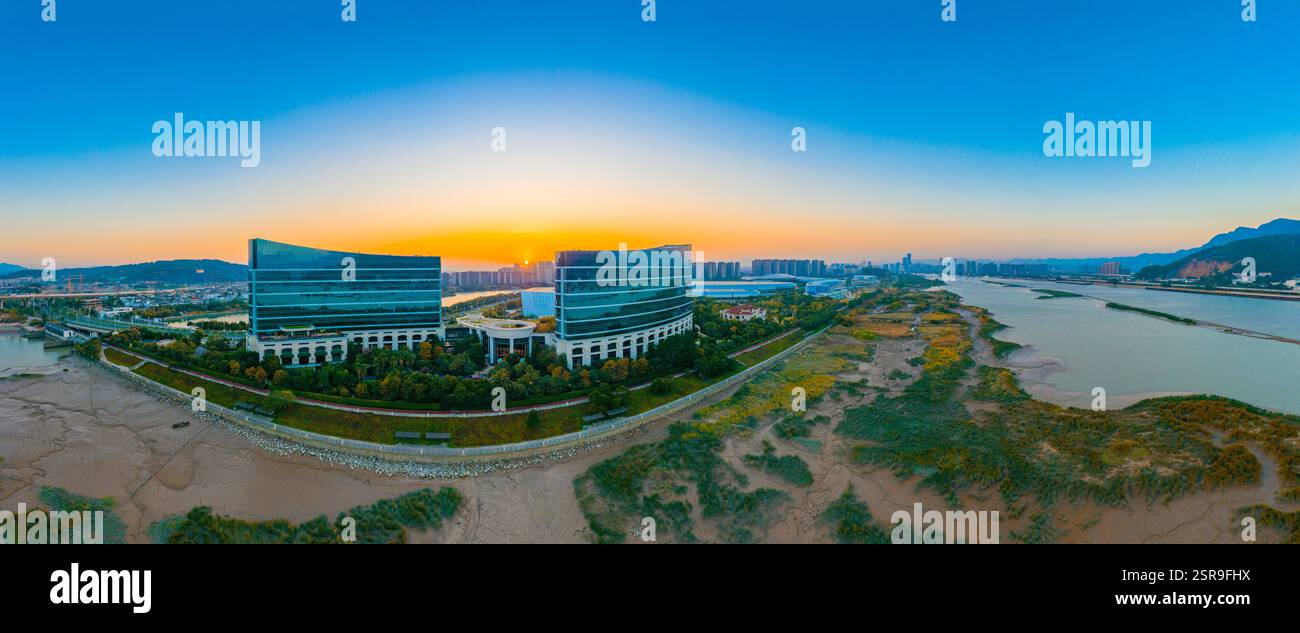 Cityscape on both sides of the Minjiang River in Fuzhou, Fujian ...