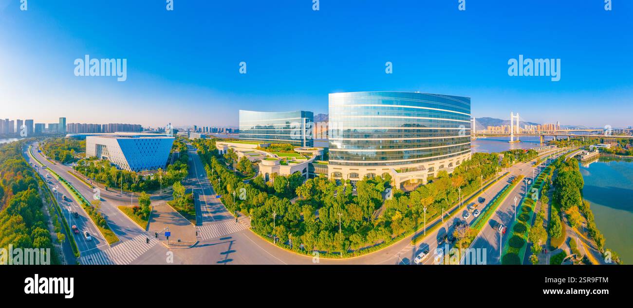 Cityscape on both sides of the Minjiang River in Fuzhou, Fujian ...