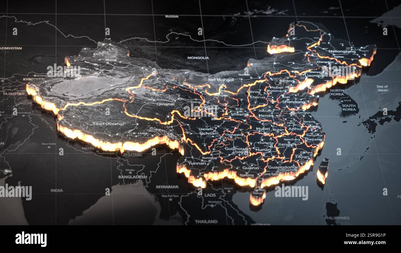 China map with country regions outlines. Elements of this animation ...
