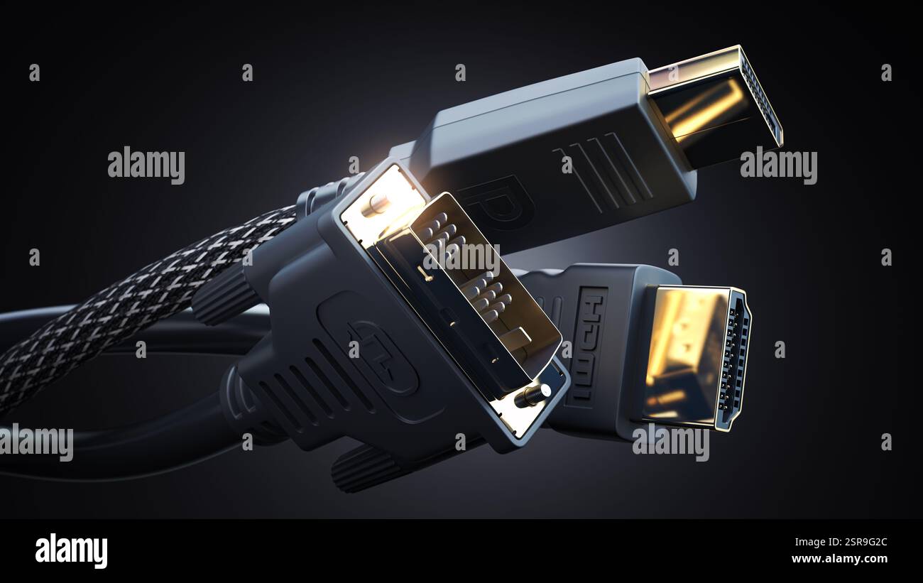 Various types of digital video cables plugs and display connectors ...