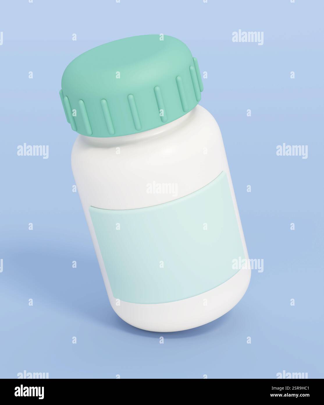 Cartoon pill bottle isolated on blue background. 3D illustration Stock ...
