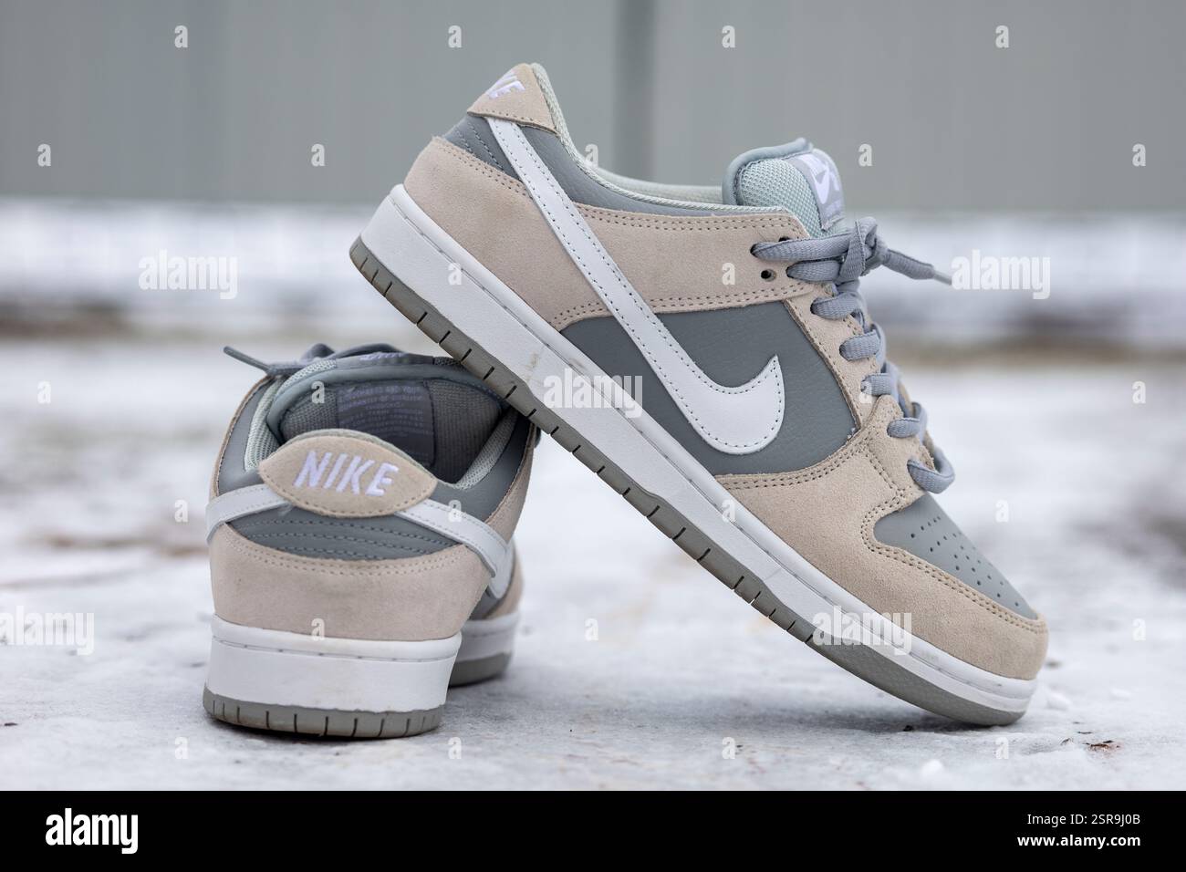 Stylish nike dunk low retro sneakers displayed on a snowy surface ...