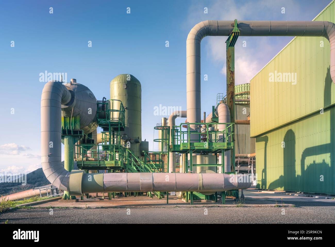 Pipelines of a geothermal power plant in Larderello, Tuscany region ...