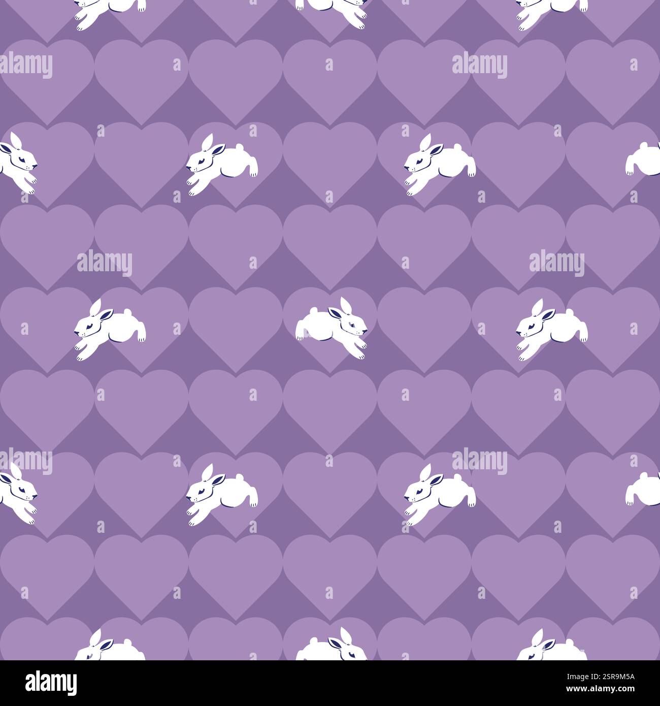 Bold hearts grid seamless pattern with tiny Easter bunny . Cute net ...
