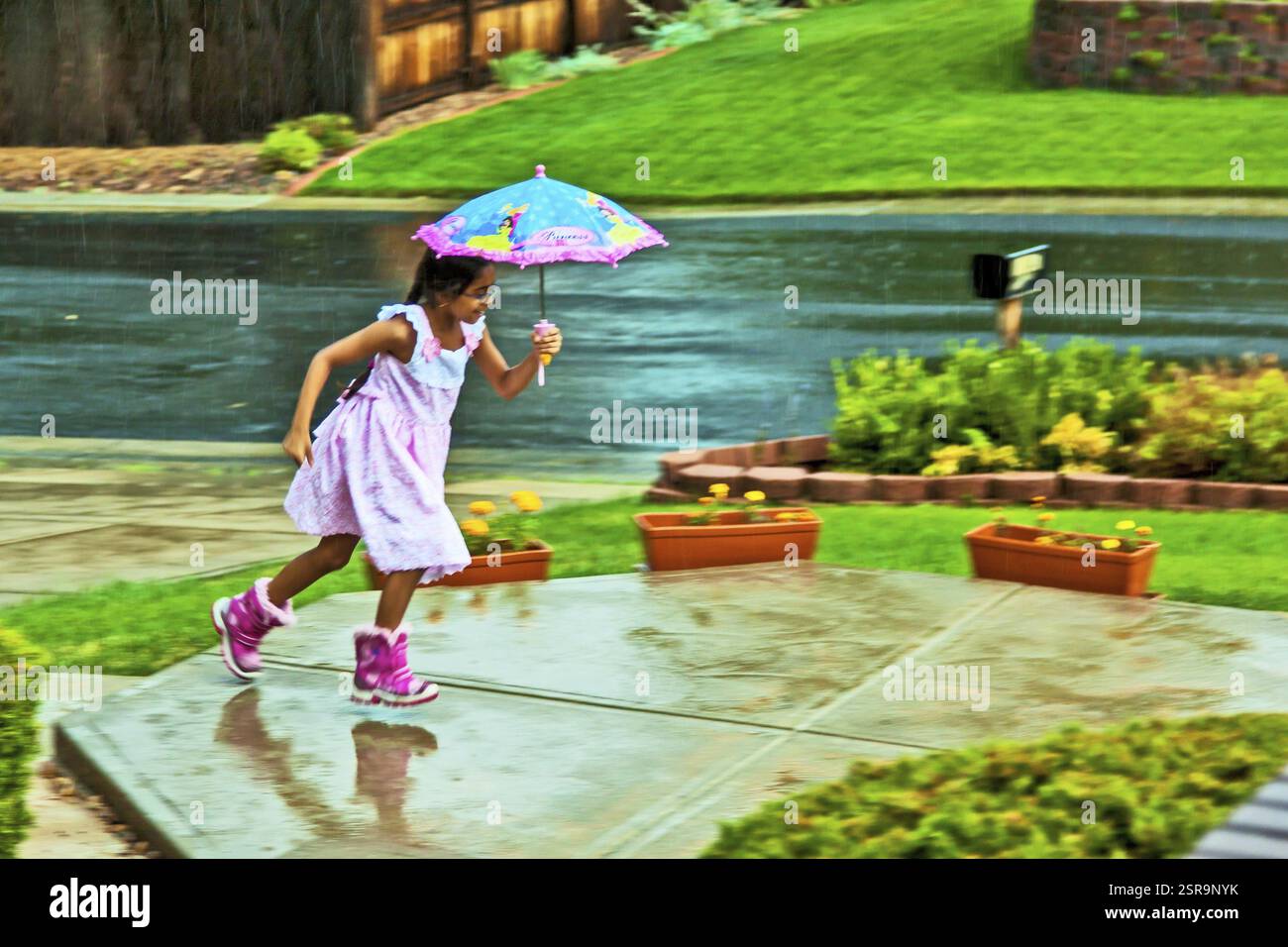 Girl with umbrella in rain, Denver, USA, North America Stock Photo - Alamy