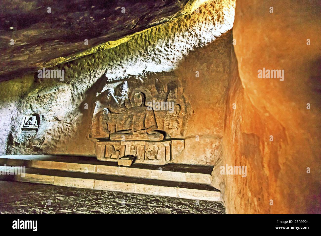 Jain God Mahavir relief sculpture, Rock cut cave temple, Badami ...