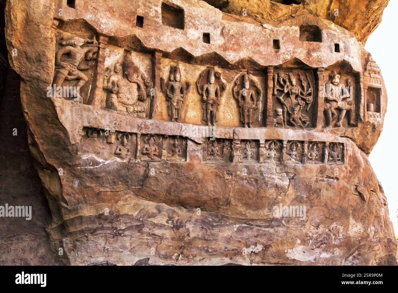 Hindu Gods relief sculpture, Rock cut cave temple, Badami, Bagalkot ...