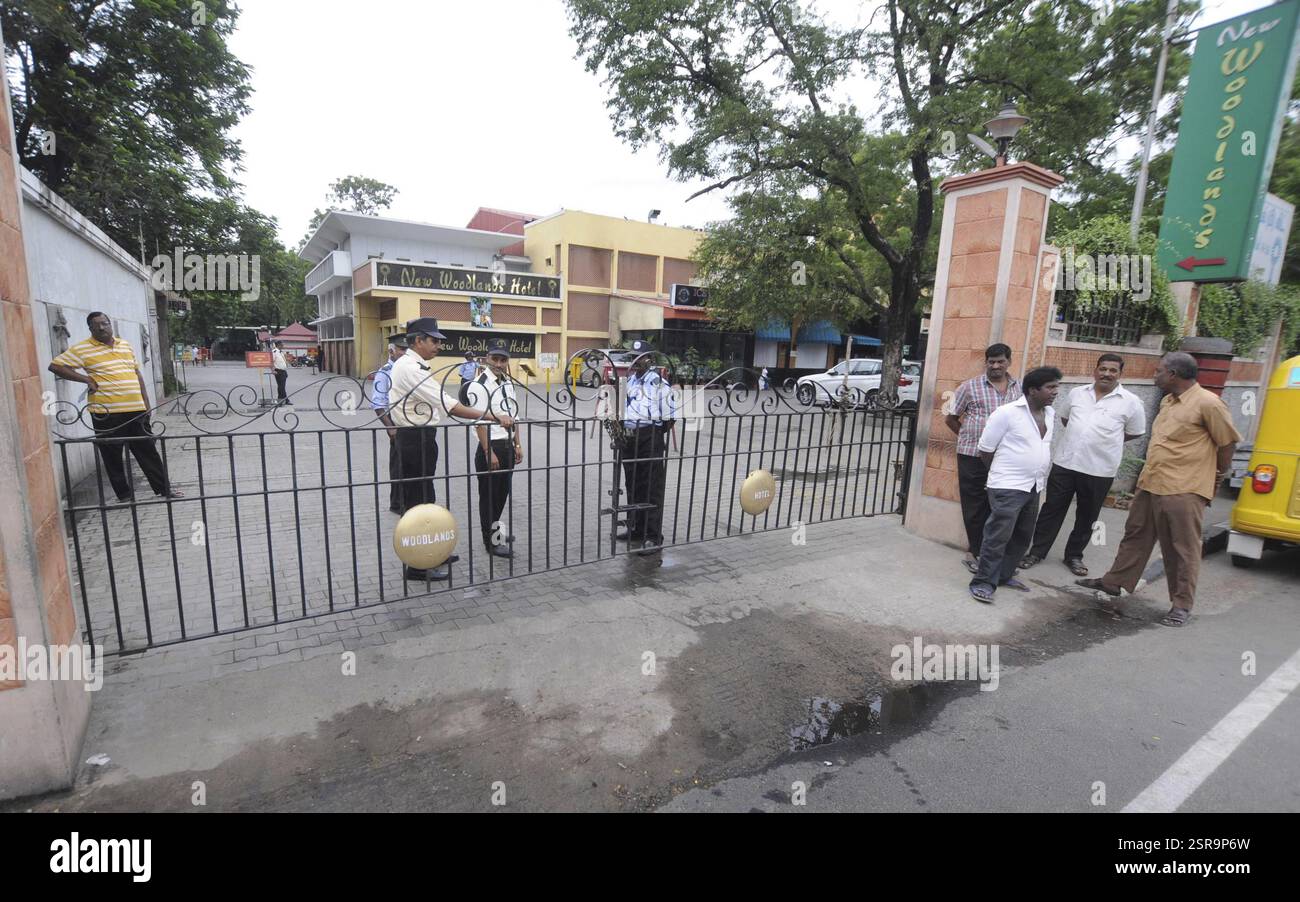 The gates of the New Woodland Hotel, a Karnataka-based restaurant, are ...