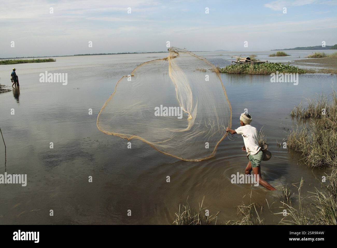 Fisherman throwing net in river brahmaputra, Guwahati, Assam, India September 2008 Stock Photo ...