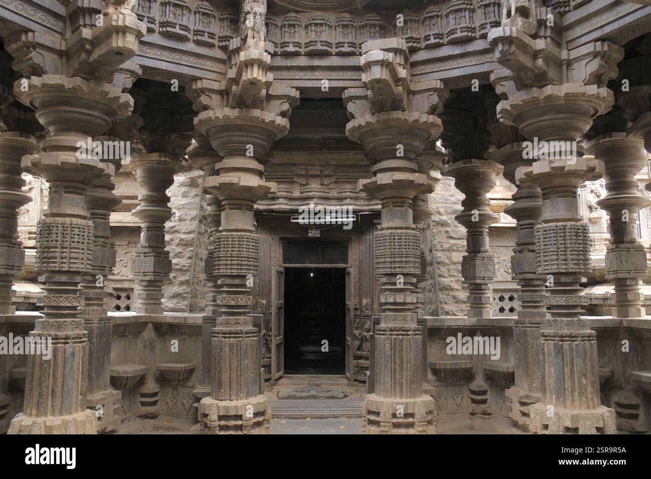 Solid black stone pillars in Kopeshwar temple built in eleventh and twelfth century dedicated to ...