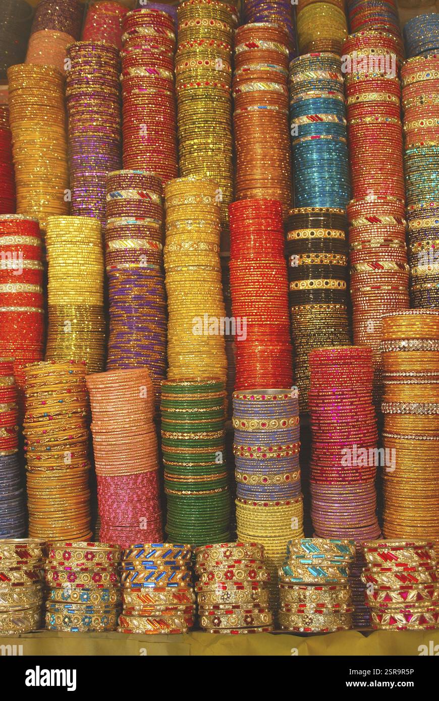Glass bangles of different colours in shop, Lucknow, Uttar Pradesh ...
