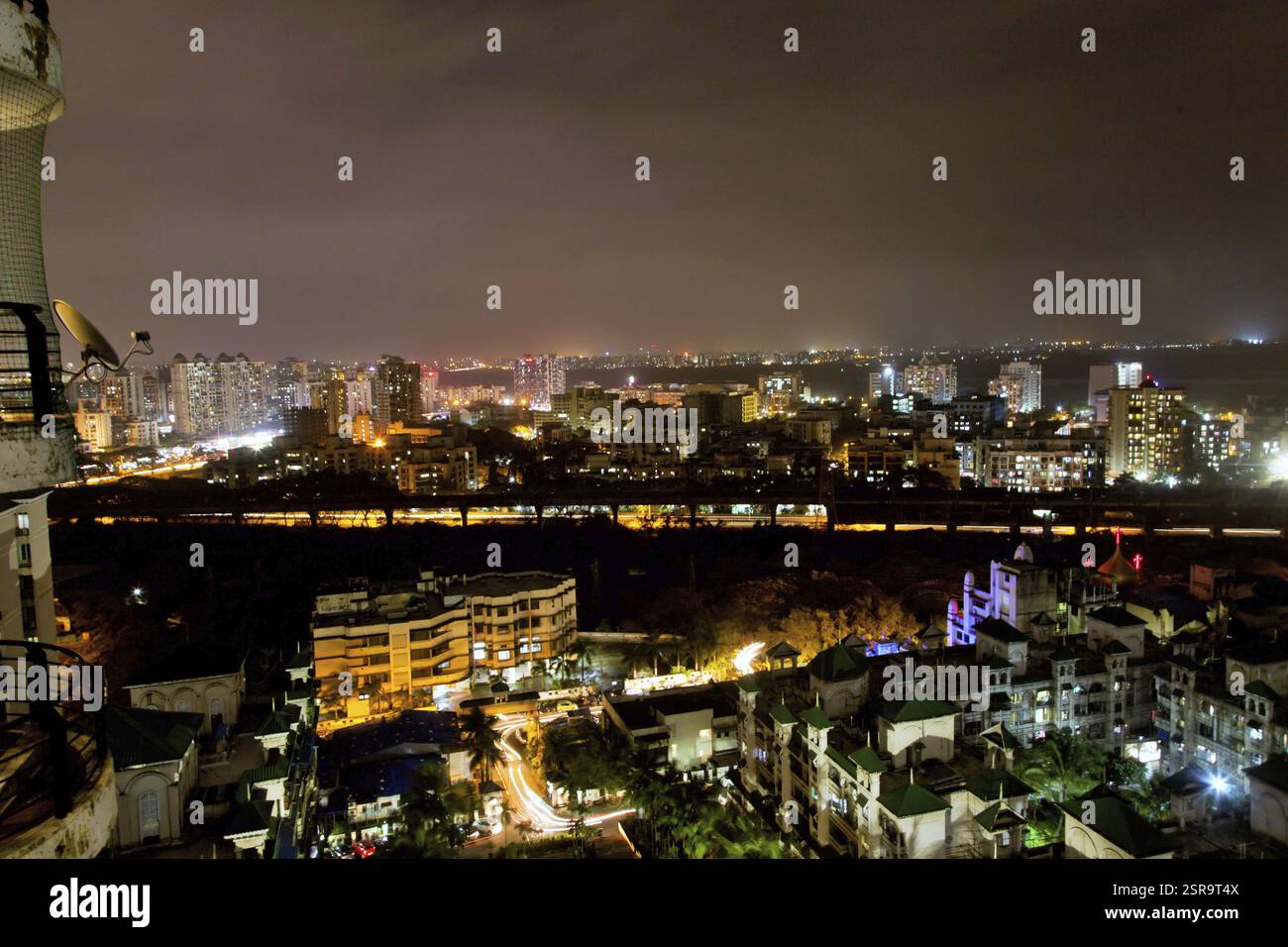 Aerial of city at night, Kharghar, Navi Mumbai, Maharashtra, India ...