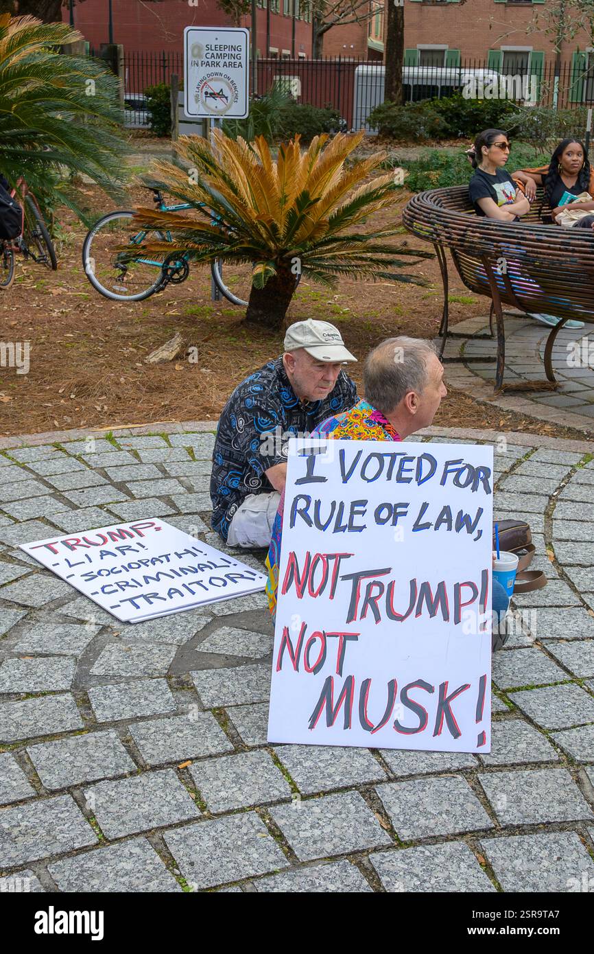 New Orleans, LA, USA - February 9, 2025: Protesters in Armstrong Park ...