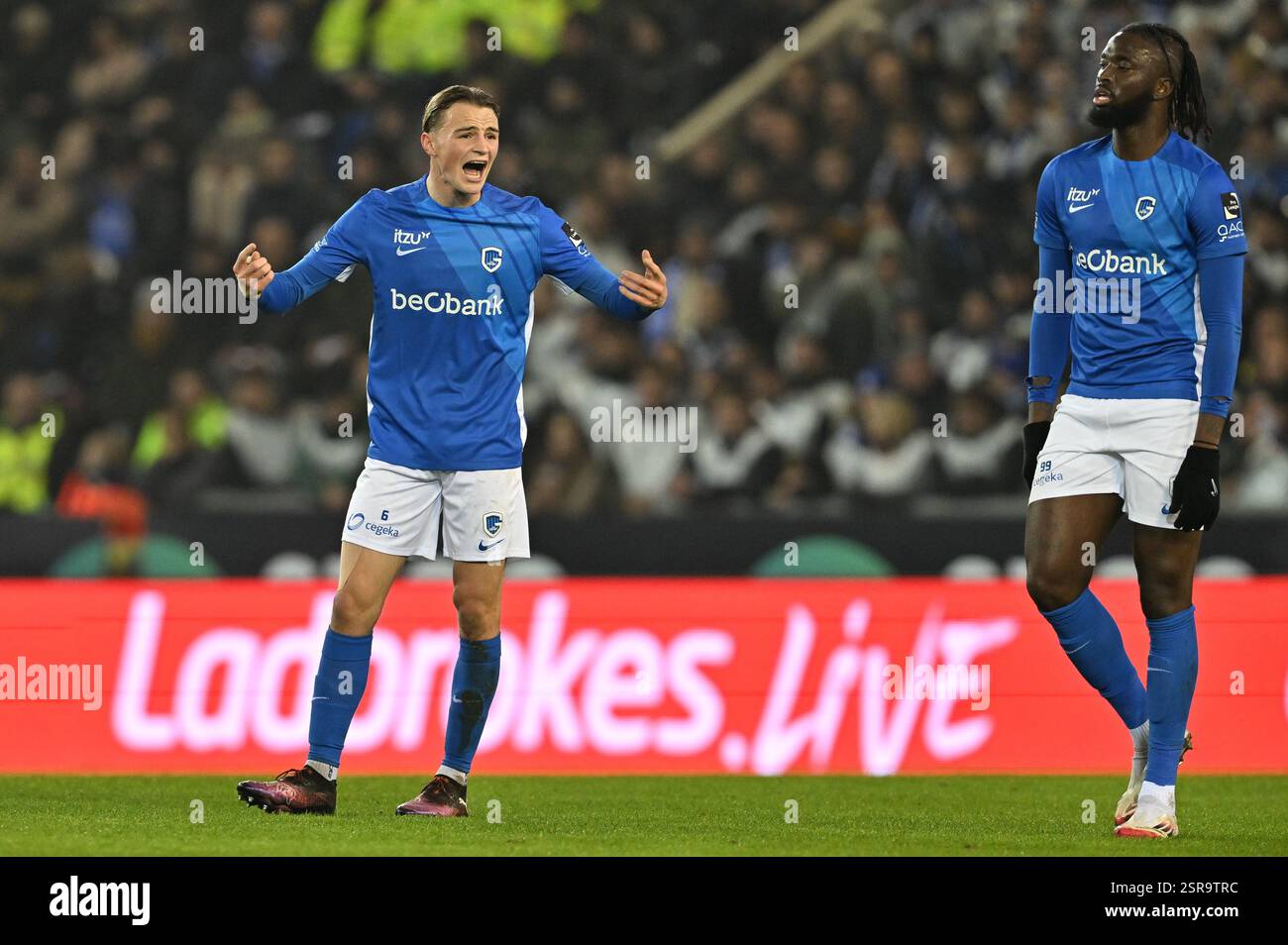 Genk, Belgium. 05th Feb, 2025. Matte Smets (6) of Genk reacts during ...