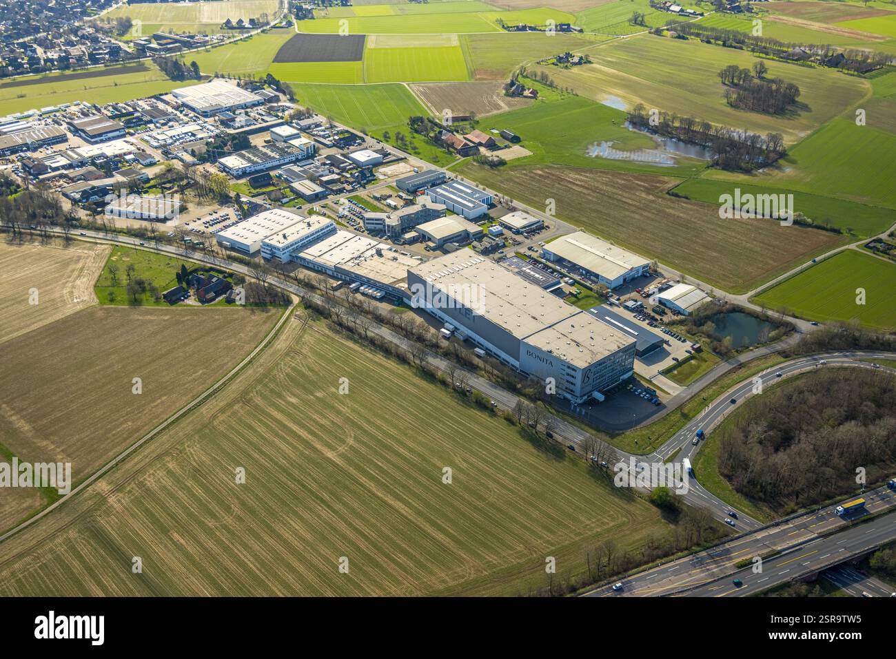 Aerial view, industrial estate Kesseldorfer Rott, Bonita Outlet fashion ...