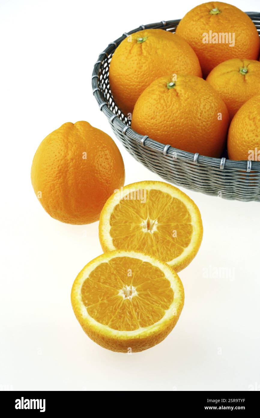 Six full orange and two cut pieces citrus reticulata clementin rutaceae ...