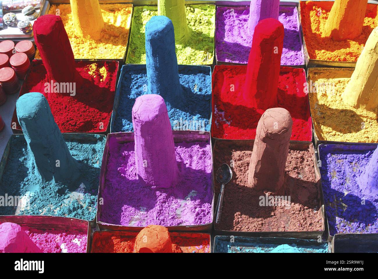 Heaps powder of different colours on shop in Pushkar, Rajasthan, India ...