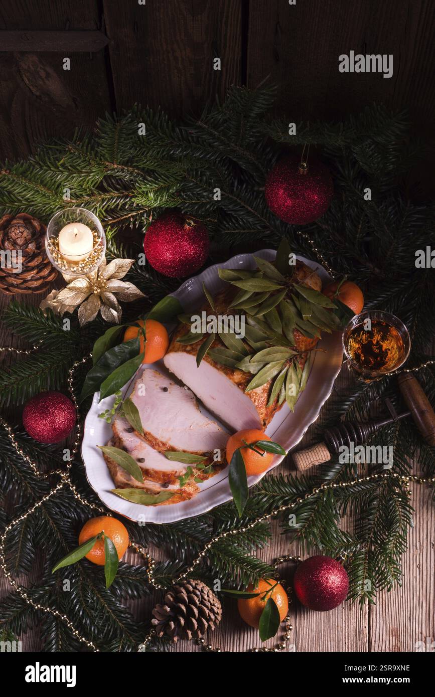 Aromatic turkey roast in piquant marinade and Bay laurel Stock Photo ...