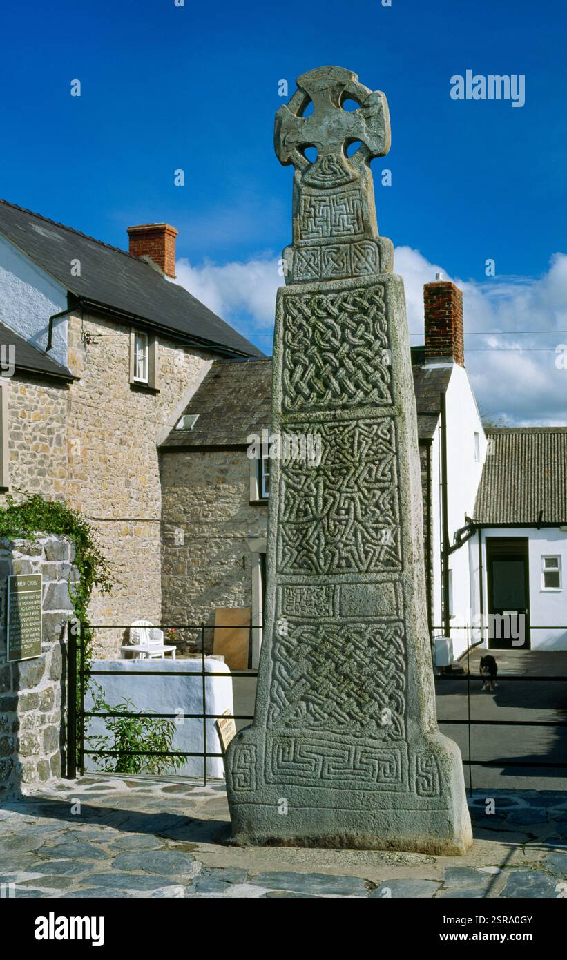 The W face of the decorated C11th Carew Cross, Pembrokeshire, Wales, UK ...