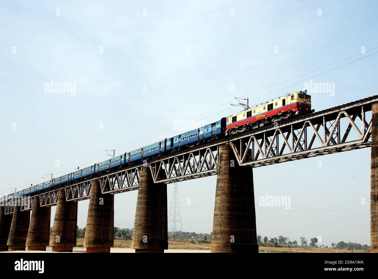 Passenger train on bridge, Calcutta Kolkata, West Bengal, India, Asia ...