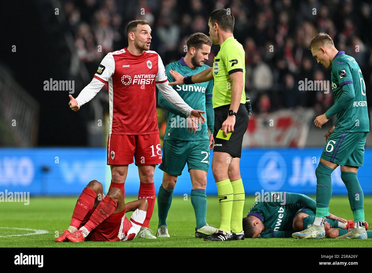 Vincent Janssen (18) of Antwerp reacts towards referee Jasper Vergoote ...