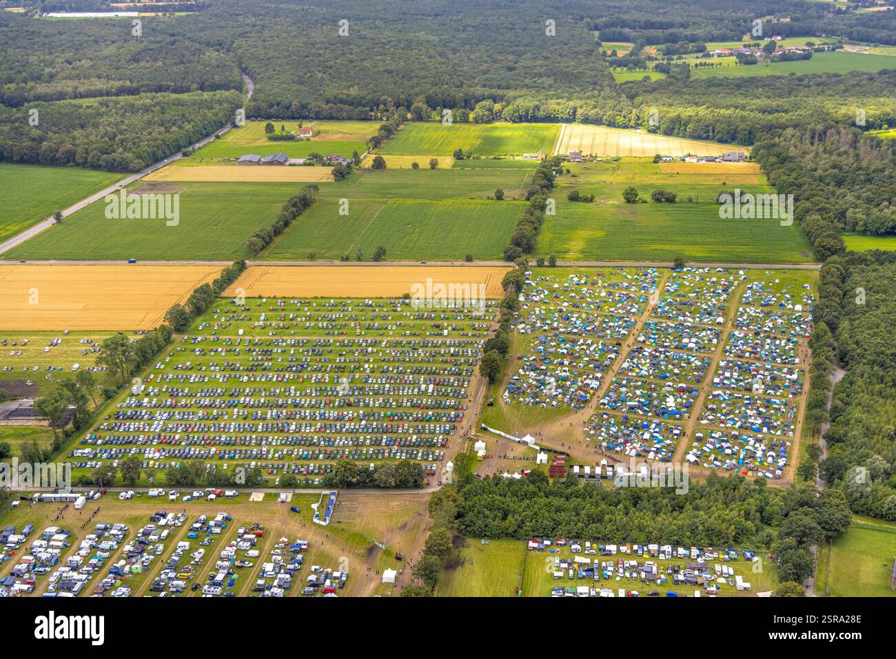 Aerial view, Ruhrpott-Rodeo 2024 music event at Schwarze Heide airfield, parking lots and ...
