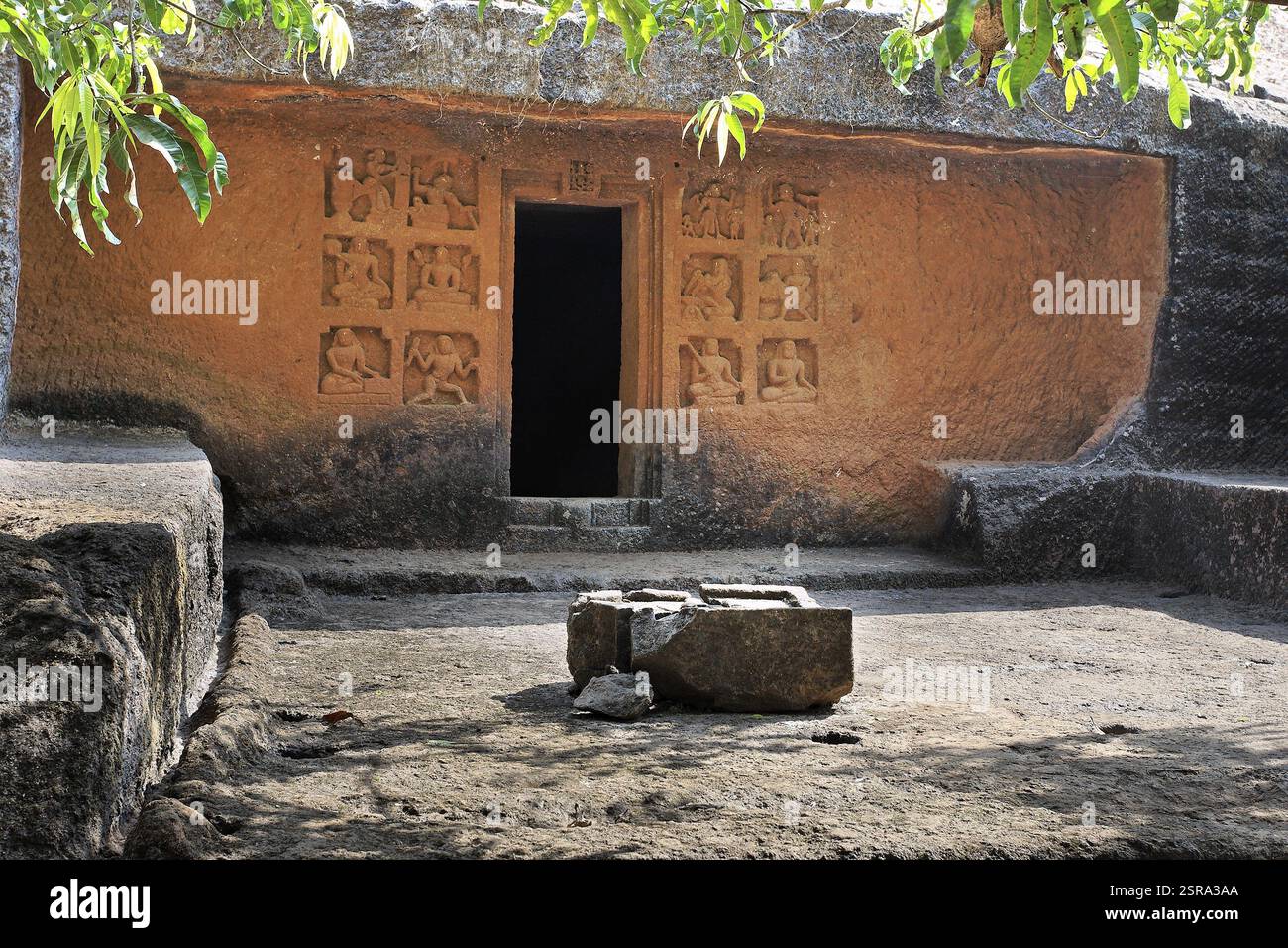 Forecourt and facade of cave number fourteen in Panhale Kazi caves ...