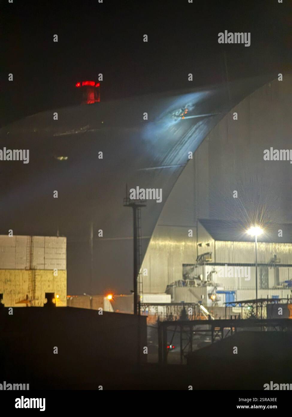 Russian drone attack on the Chornobyl Nuclear Plant. Fire is seen ...