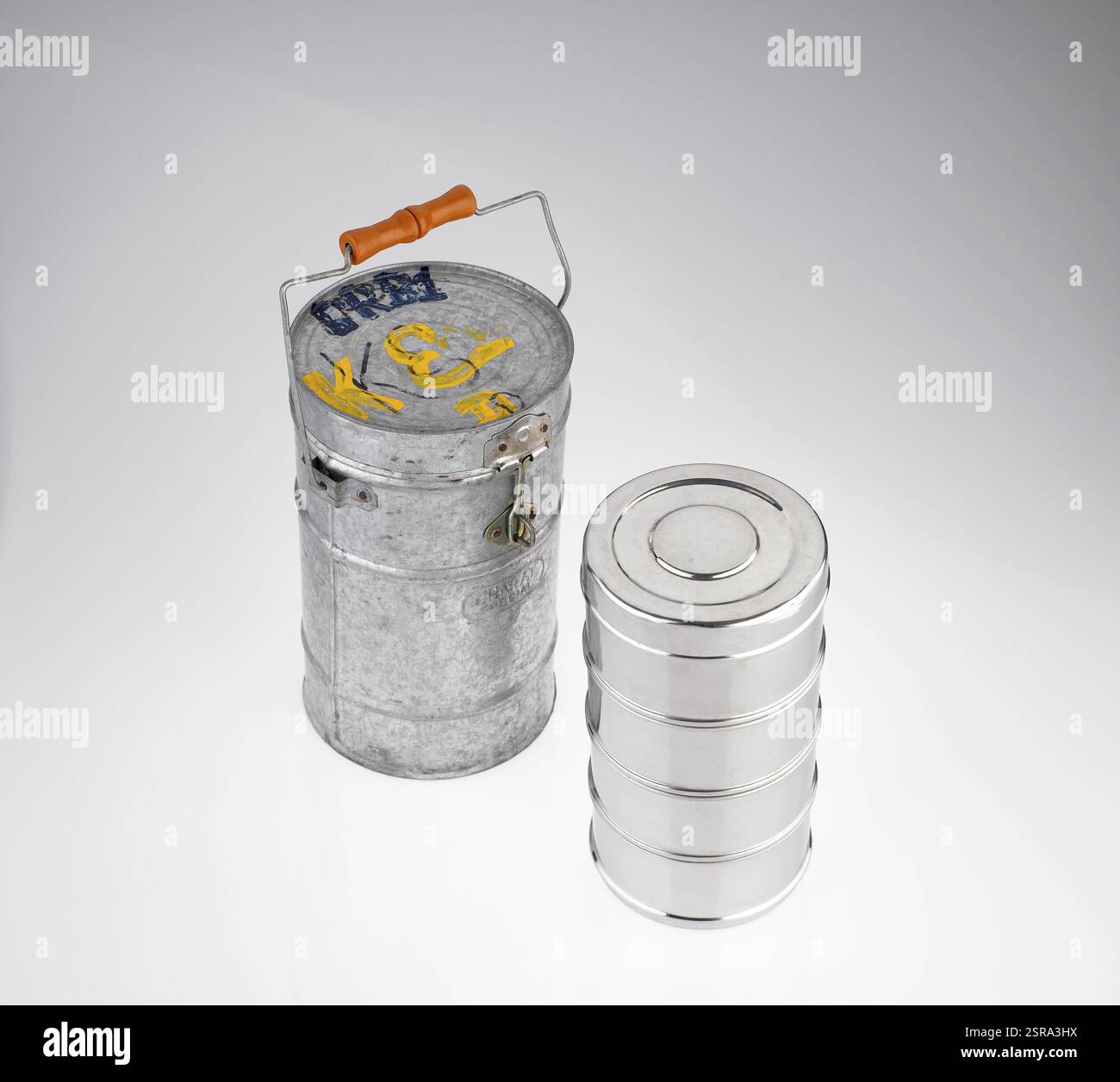 Stainless steel Tiffin box with container on gray background Stock ...
