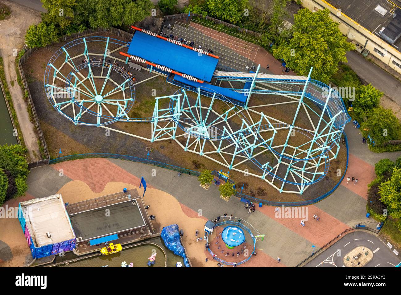Aerial view, Movie Park Germany theme park, amusement park with movie ...